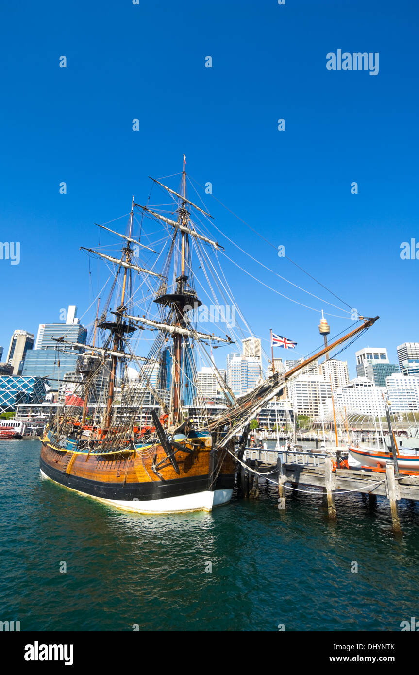 Replica of the Endeavour, Captain Cook's ship, Sydney, Australia Stock ...