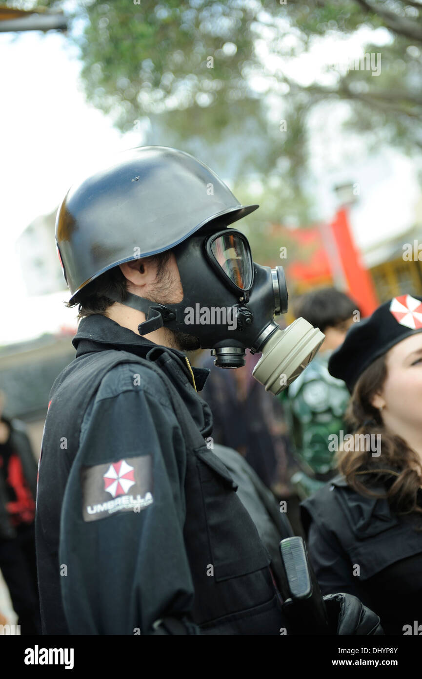 Zombie killer with gas mask, in the inaugural Zombie Walk, Perth ...
