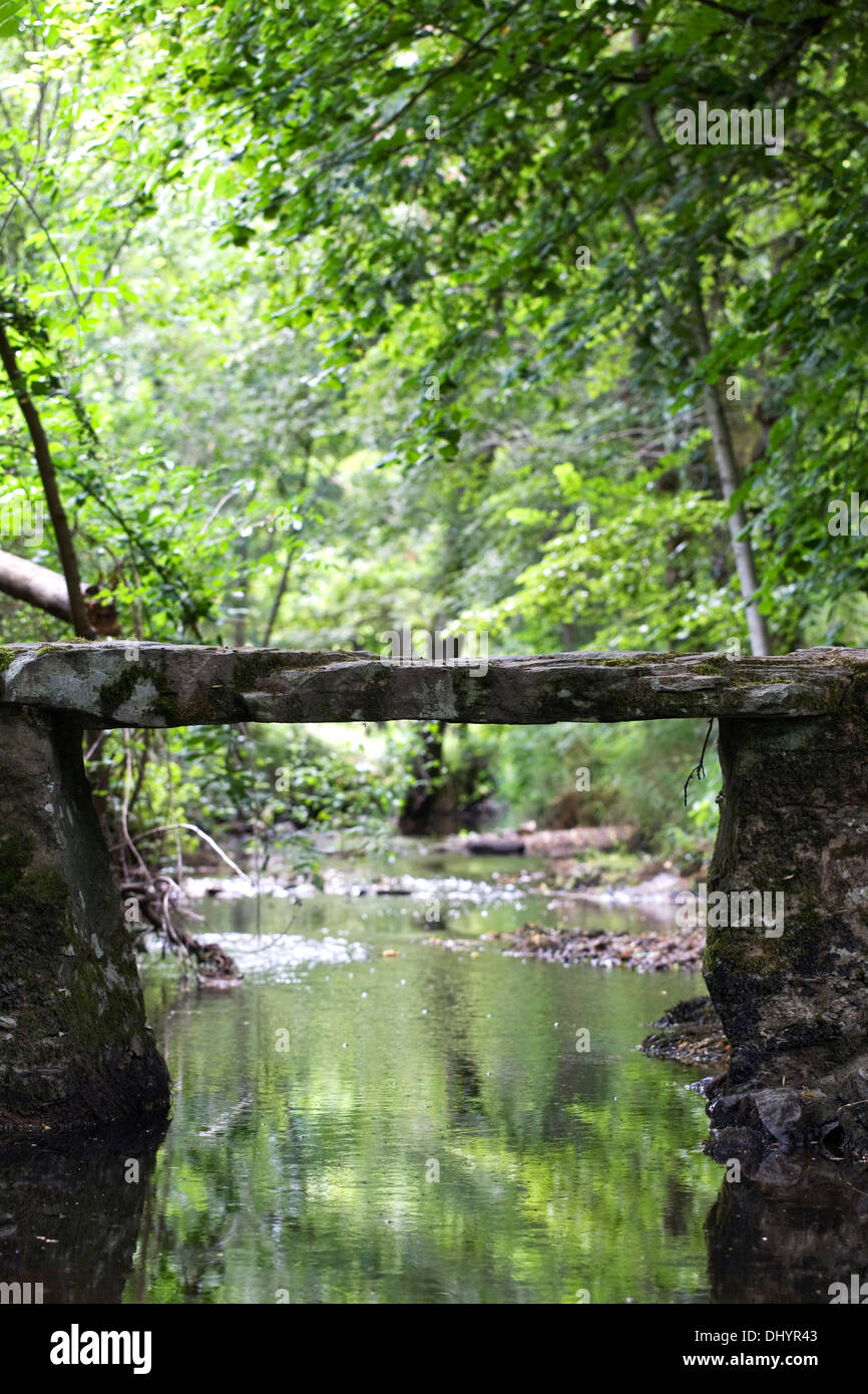 Rustic Slate and Stone bridge across a river, France Stock Photo - Alamy
