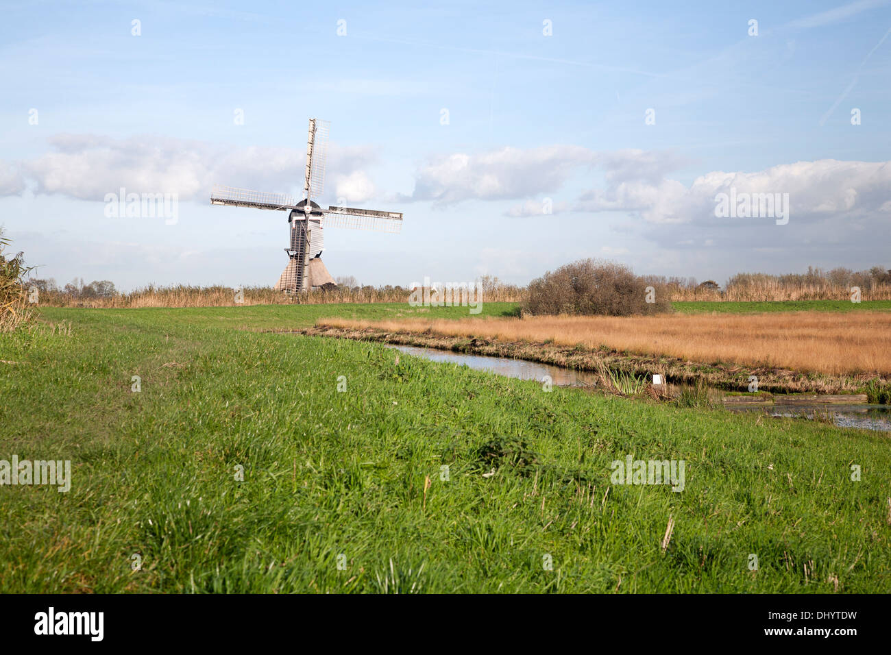 Dutch windmill in polder Alblasserwaard, South Holland, Netherlands ...