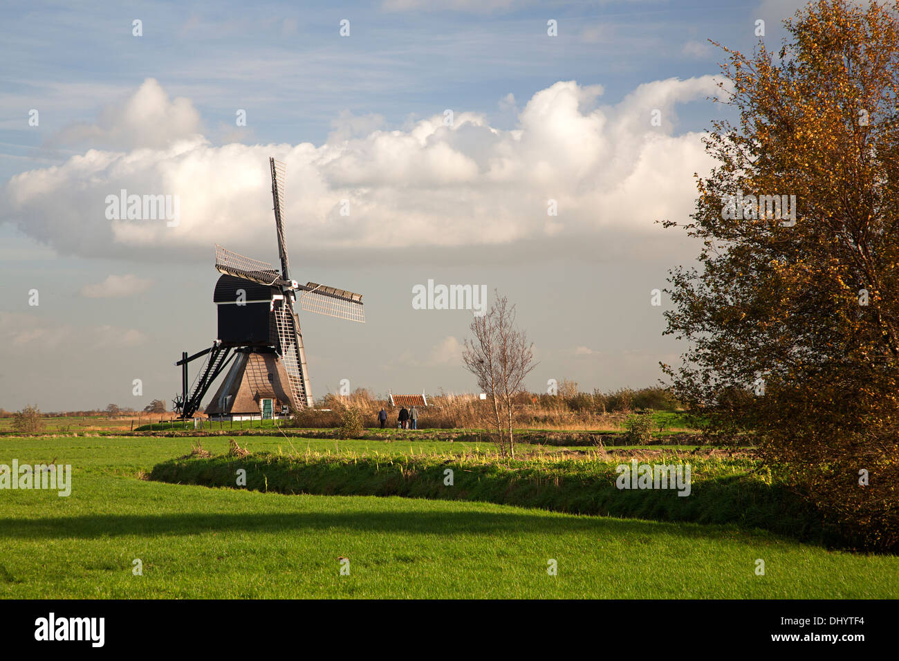 Dutch windmill "Broekmolen" in polder Alblasserwaard, South Holland ...