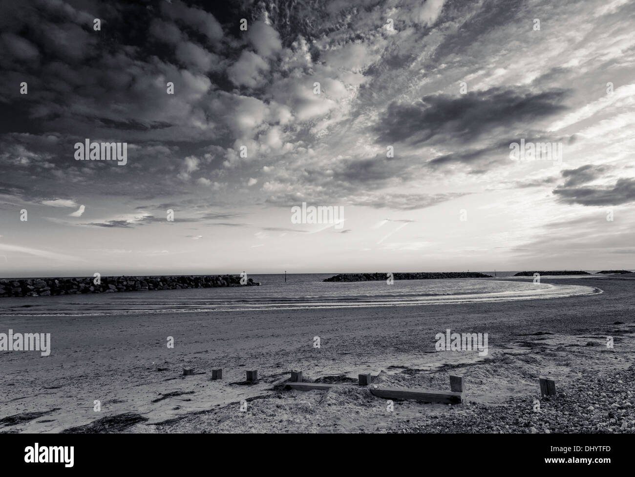 Black and white of the Elmer beach at West Sussex, UK Stock Photo - Alamy