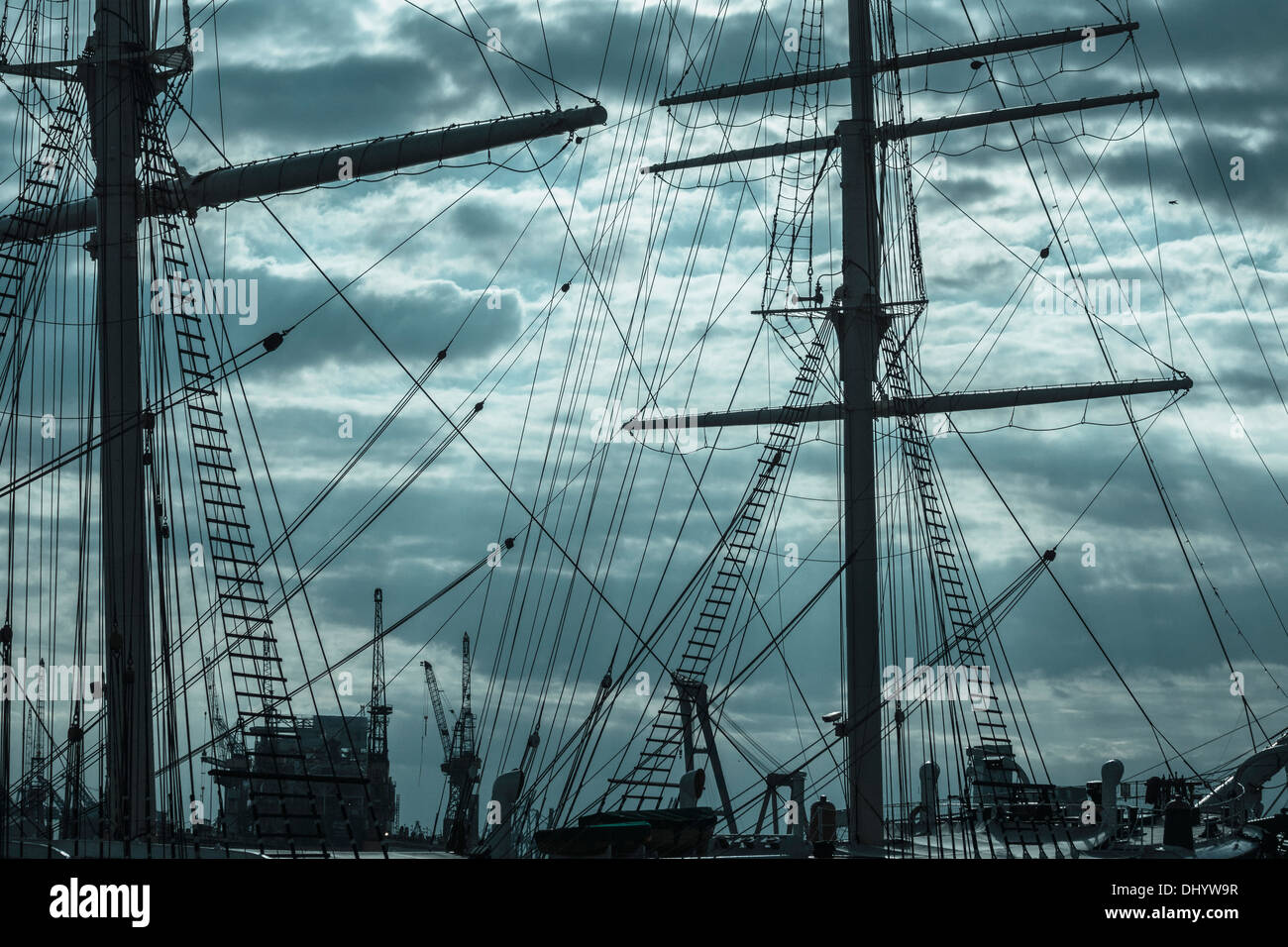 Mast of sailing ship at port in Hamburg, Germany Stock Photo - Alamy
