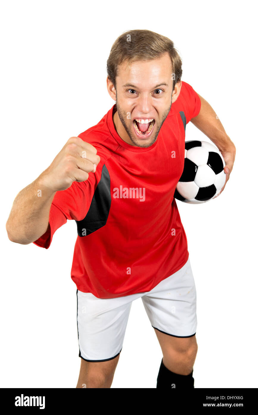 Football player with a ball isolated in white Stock Photo - Alamy