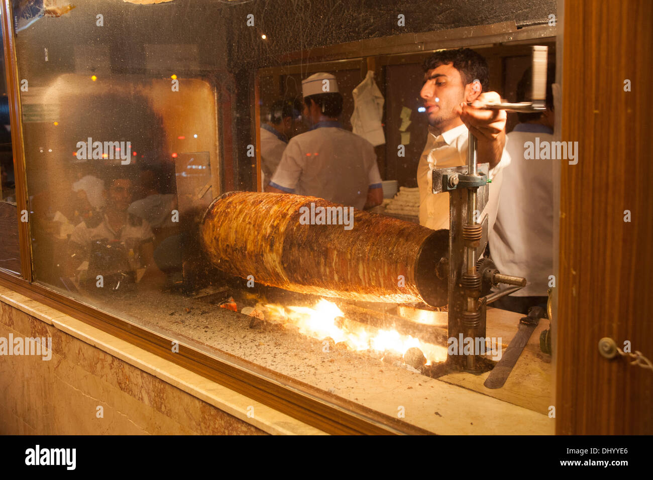 Duhok, Northern Iraq, restaurant with horizontal kebab coking Stock ...