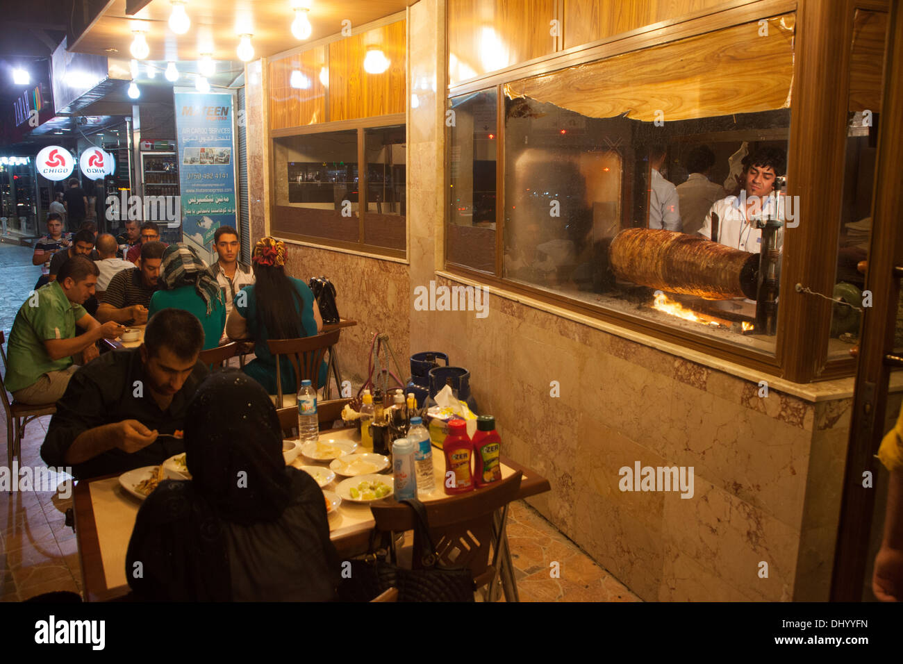 Duhok, Northern Iraq, restaurant with horizontal kebab coking Stock ...