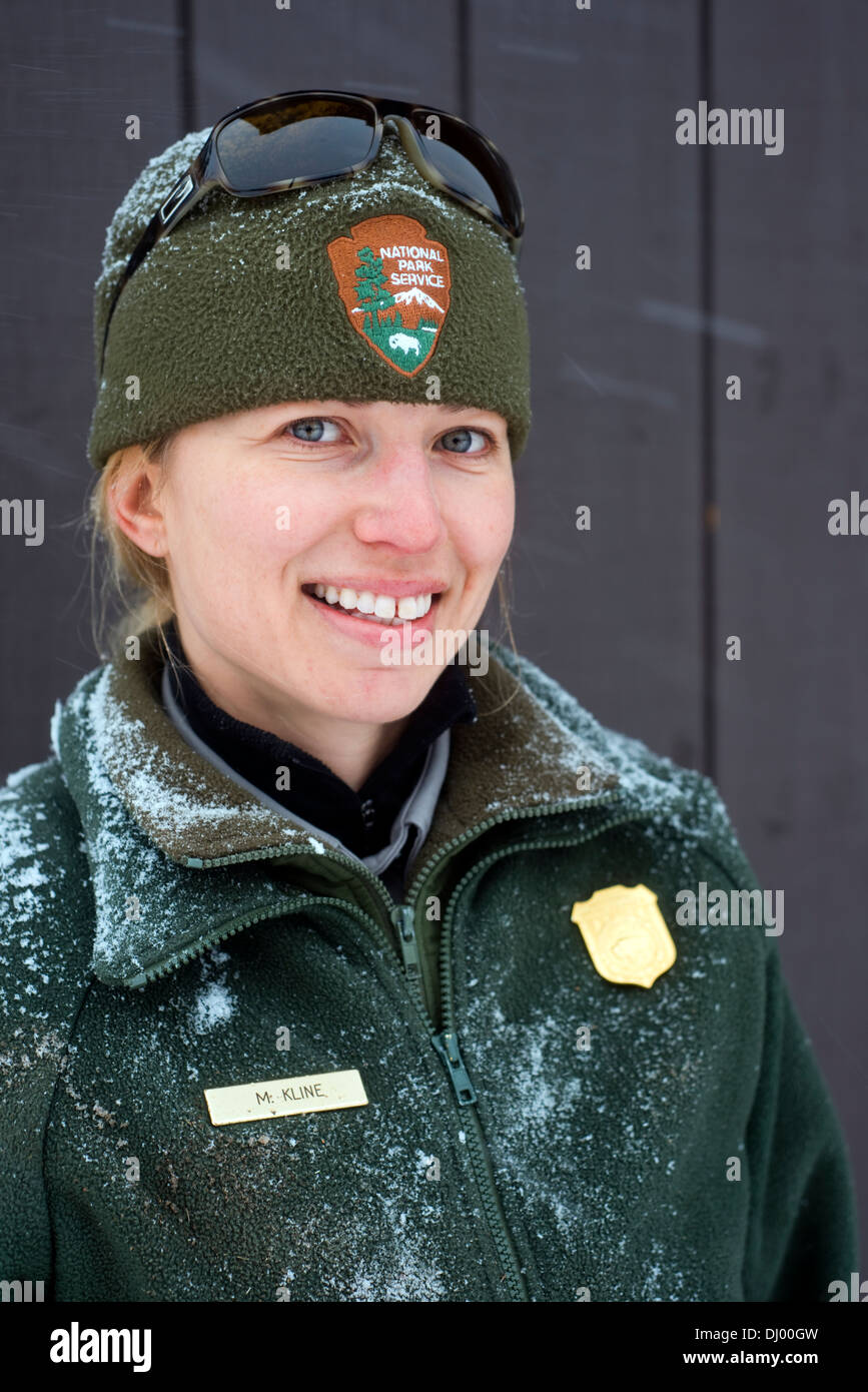 Female ranger at Yellowstone National Park, United States Stock Photo ...