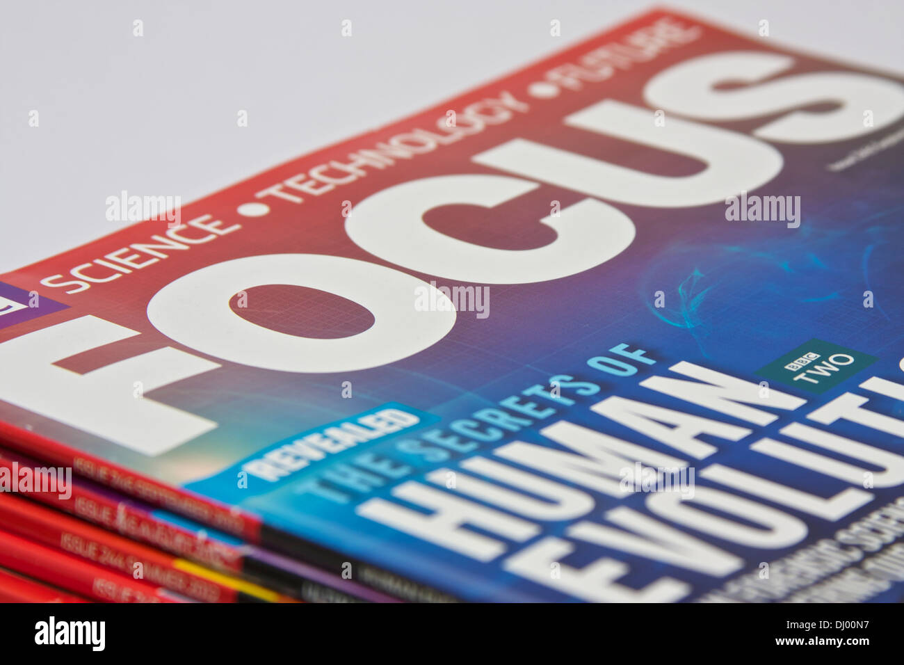 A stack of BBC Focus magazines against a white background Stock Photo ...
