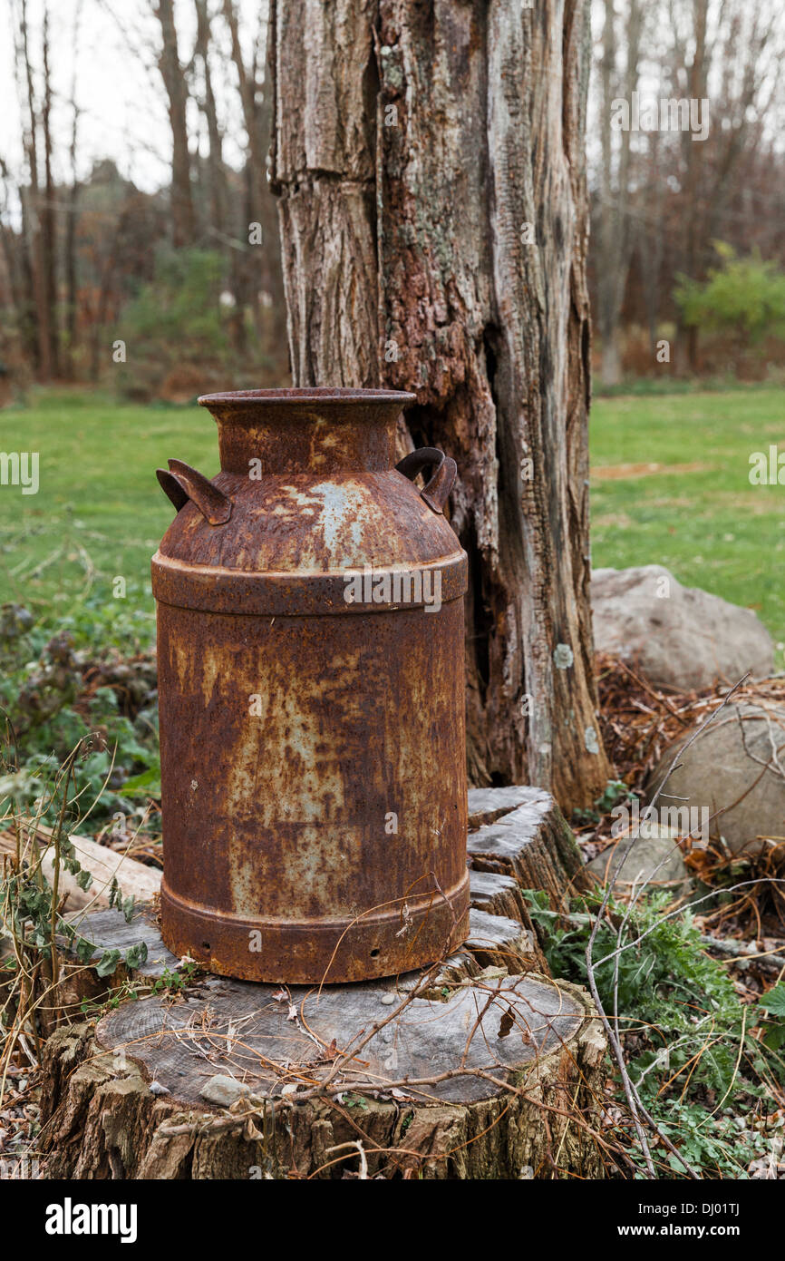 old rusted metal milk barrel Stock Photo - Alamy
