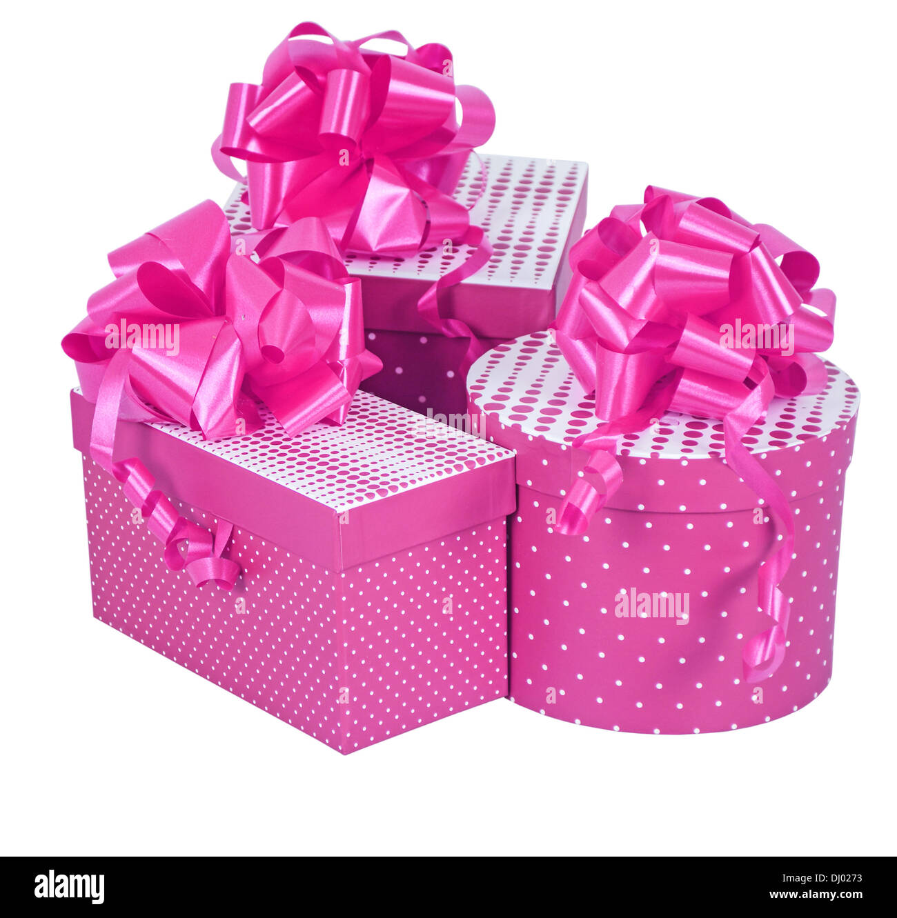 Pink gift boxes with ribbon bow isolated on white Stock Photo - Alamy