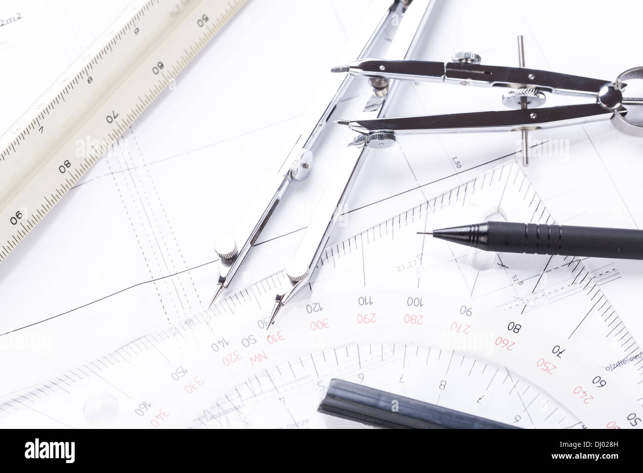 architect blueprints equipment objects workplace paper office Stock ...