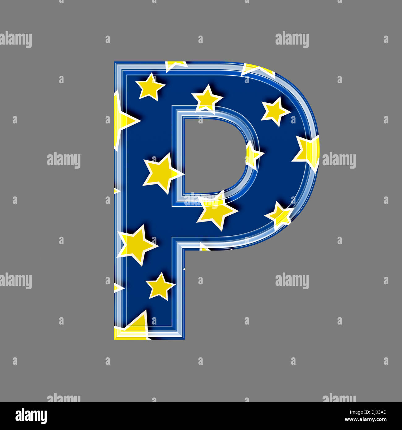 Three dimensional letter with star pattern - P Stock Photo - Alamy
