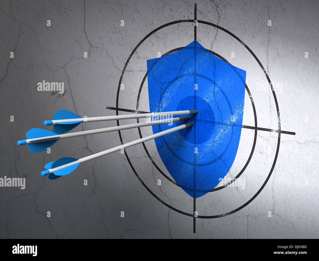 Privacy concept: arrows in Shield target on wall background Stock Photo ...