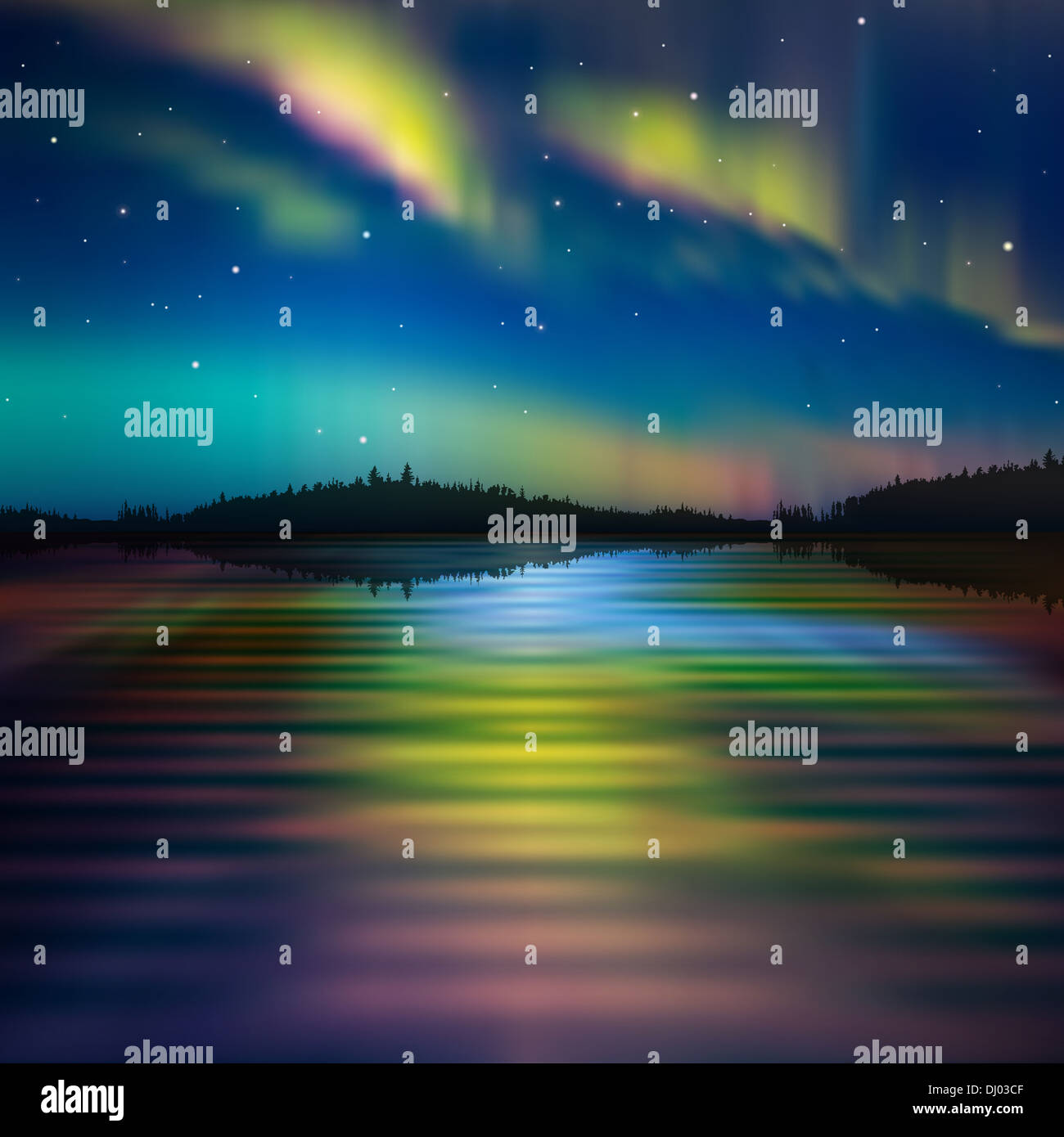 abstract nature background with aurora borealis and forest Stock Photo ...