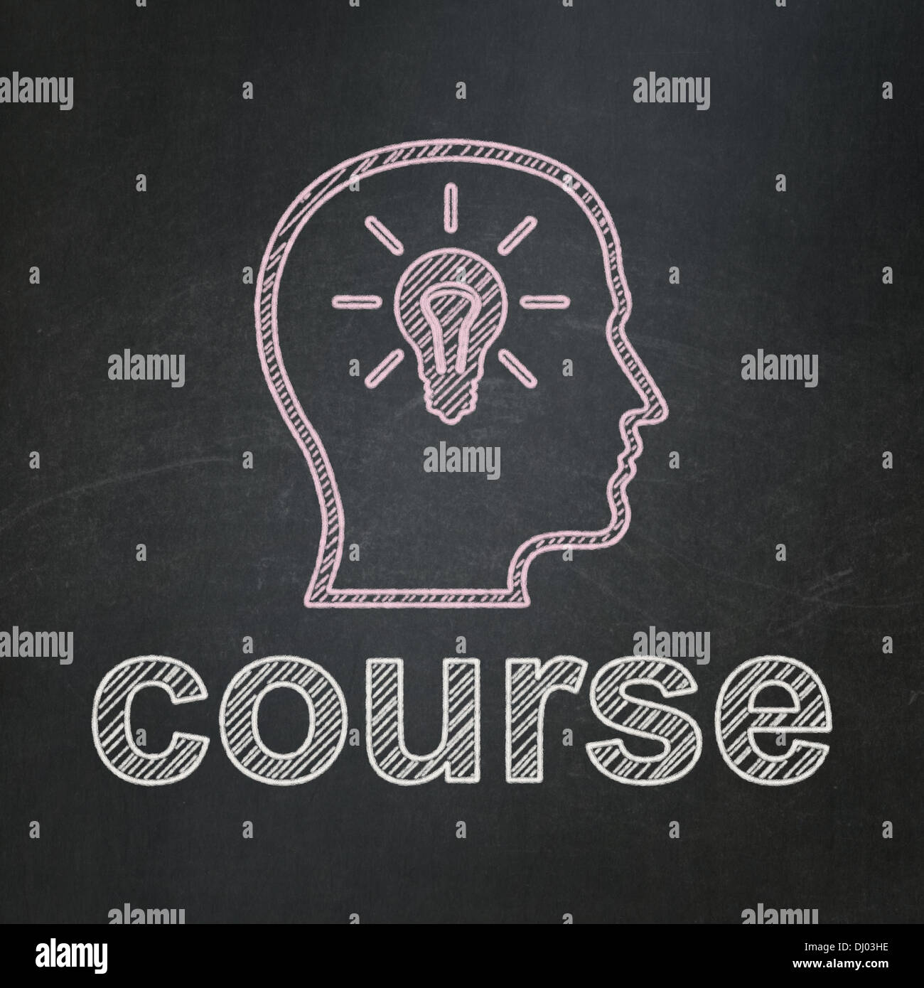 Education concept: Head With Lightbulb and Course on chalkboard Stock ...