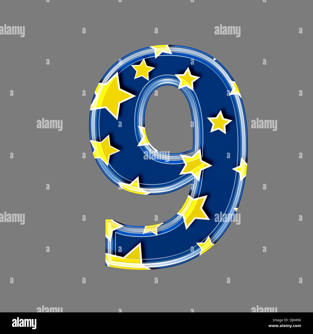 Three dimensional digit with star pattern - 9 Stock Photo - Alamy