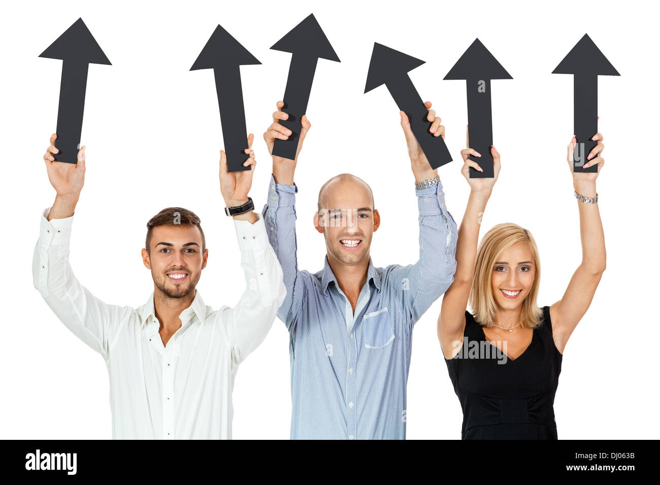 happy people showing up black arrows business team advertising isolated ...