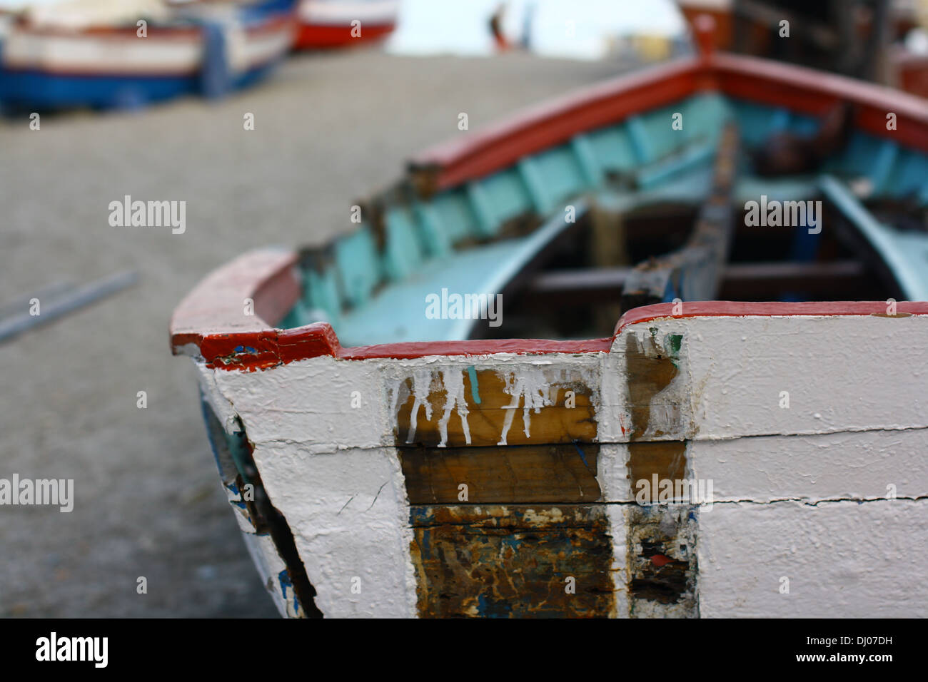 An old fishing boat on a Spanish beach Stock Photo - Alamy