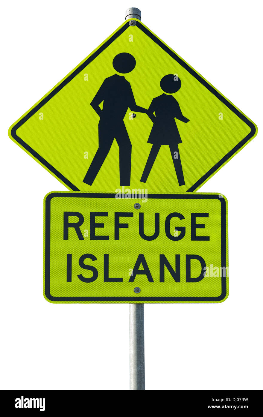 refuge island warning traffic sign isolated on a white blackground ...