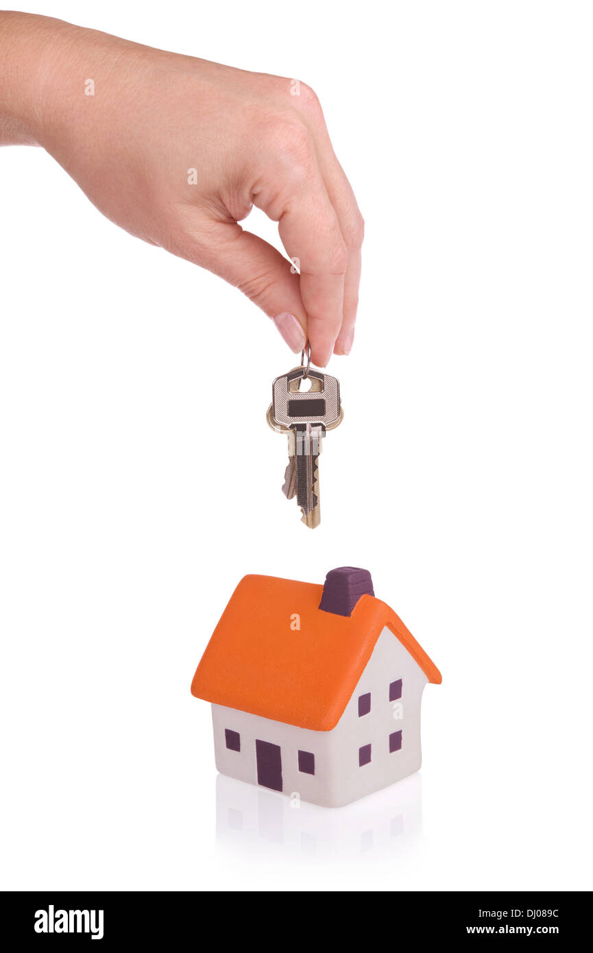 Conceptual image with small house and keys.Isolated on white Stock ...