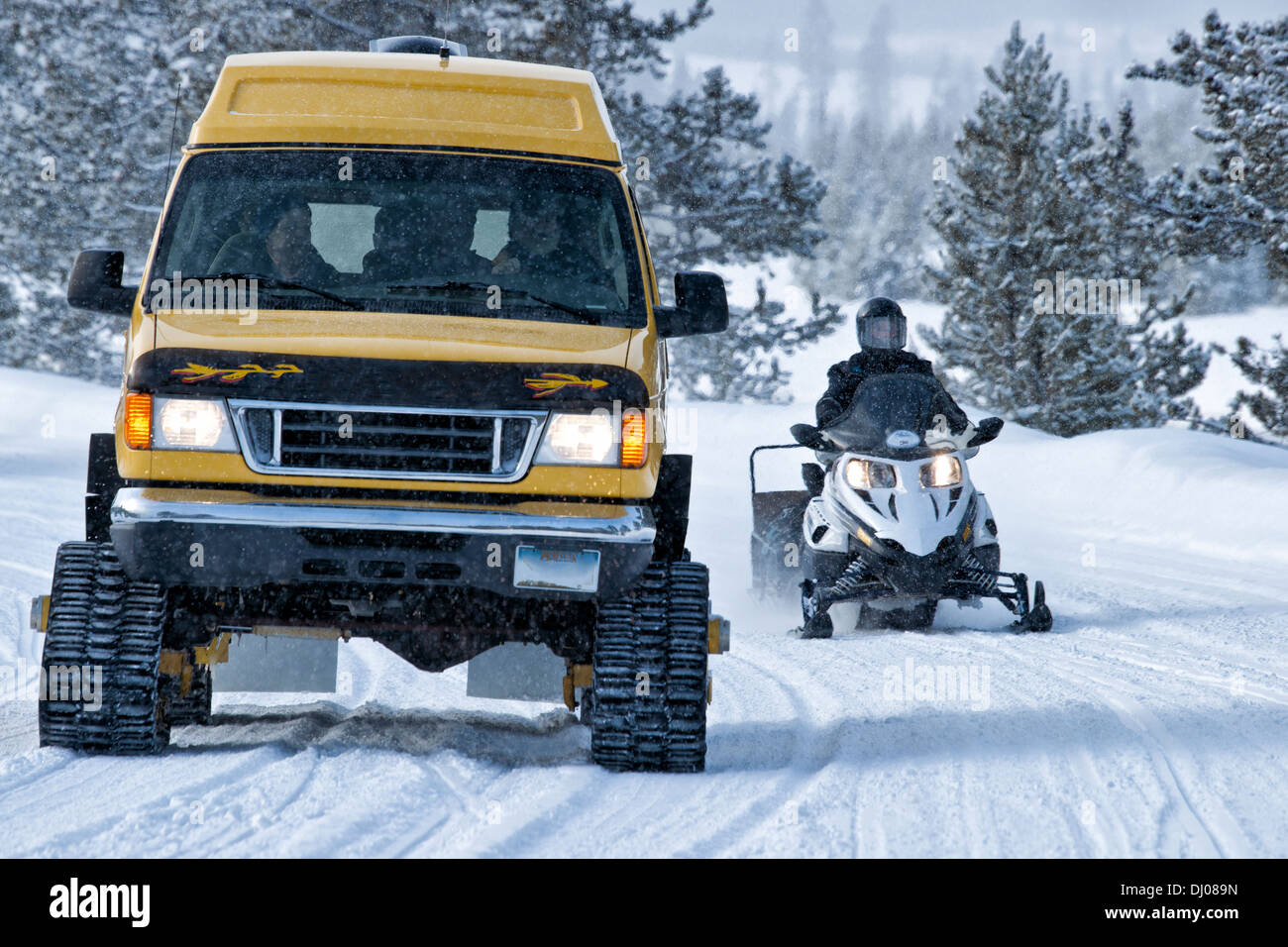Winter transportation in Yellowstone is restricted to either snowmobile ...