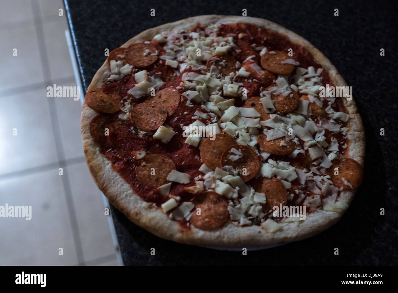 fresh food pizza cheese meat spices Stock Photo - Alamy