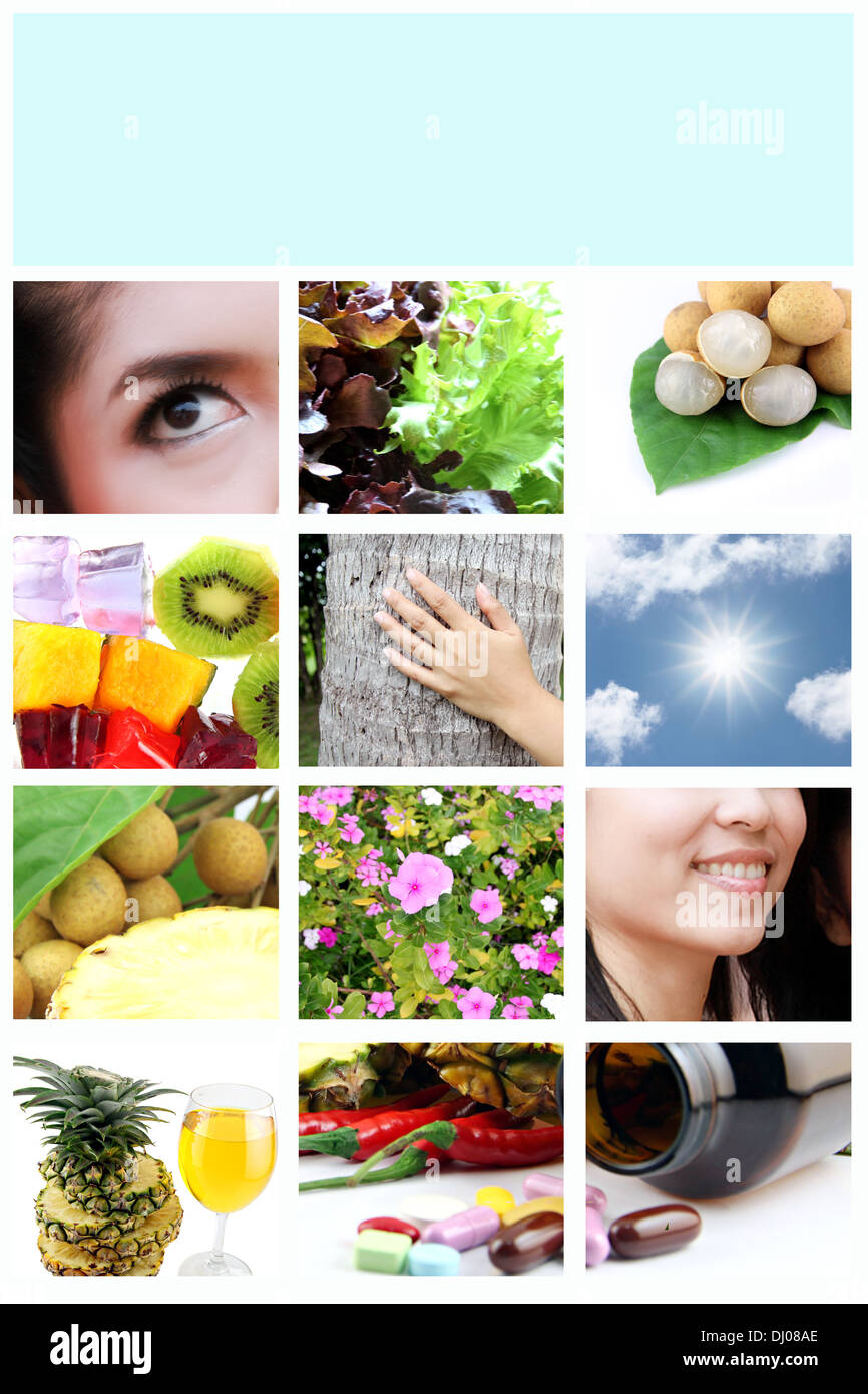 Mix Picture for Health life in frame of background Stock Photo - Alamy