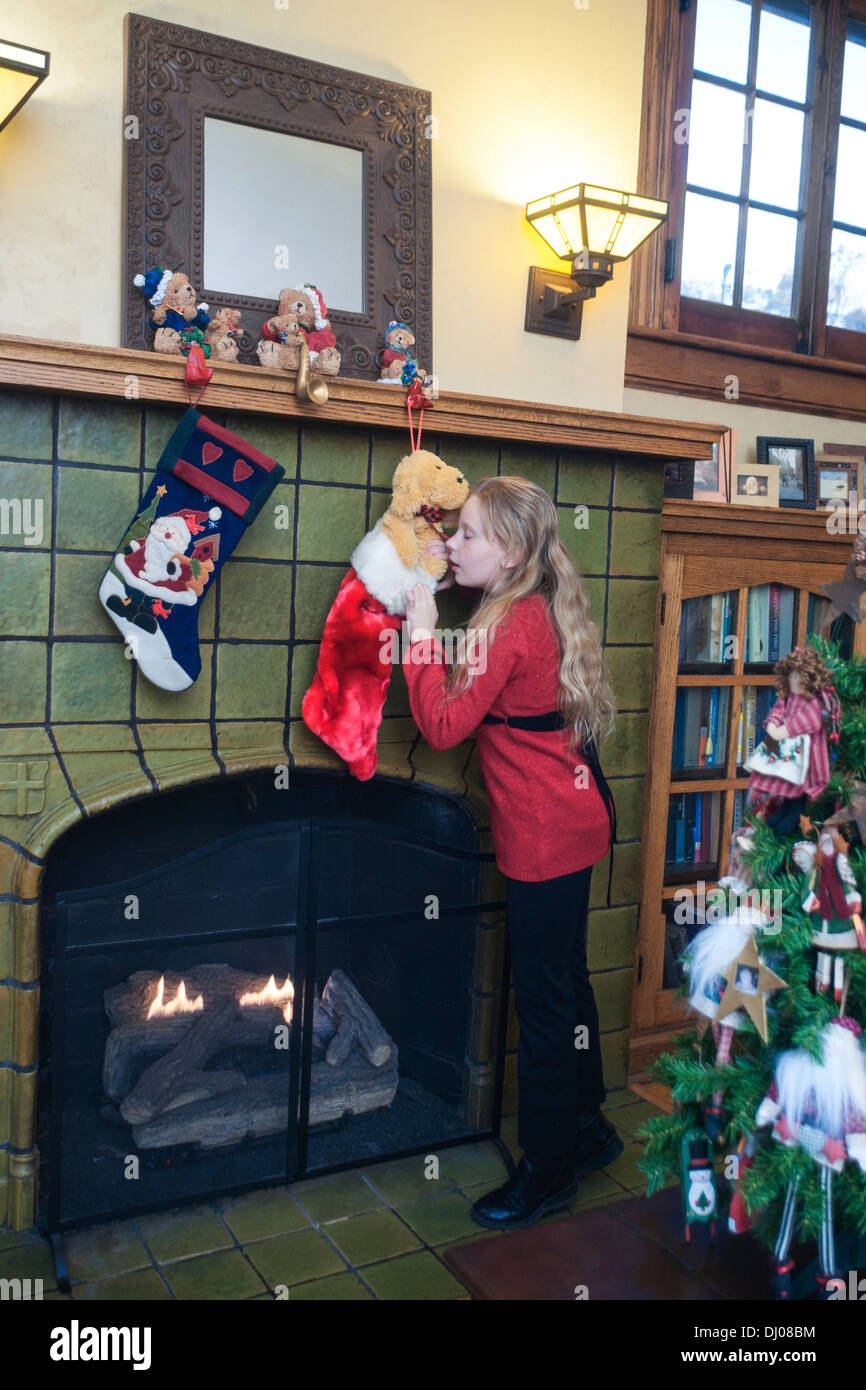 Christmas stocking hanging by fireplace hi-res stock photography and ...