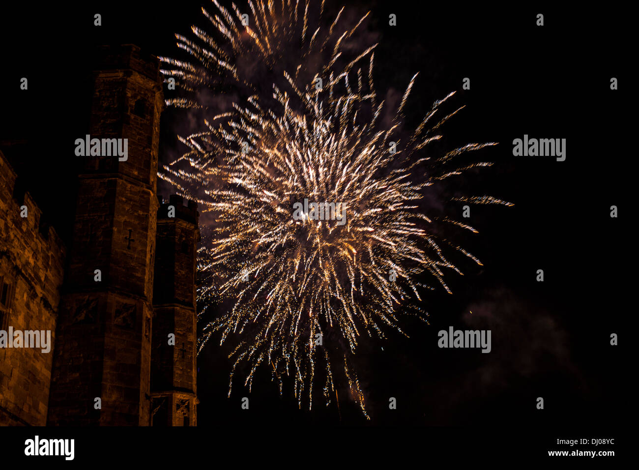 colorful fireworks exploding castle night sky Stock Photo - Alamy