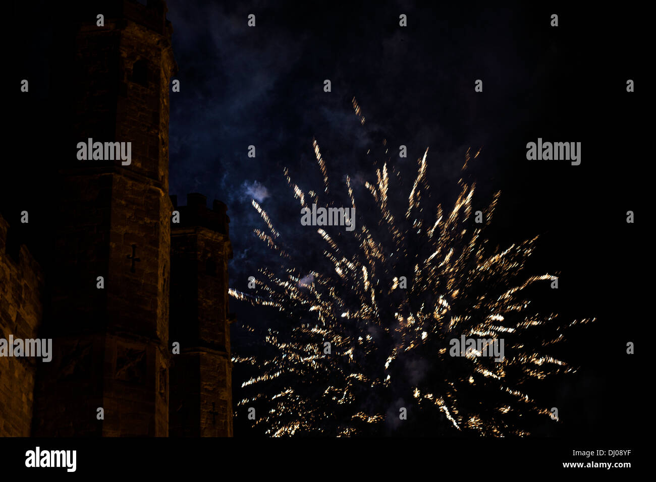 colorful fireworks exploding castle night sky Stock Photo - Alamy