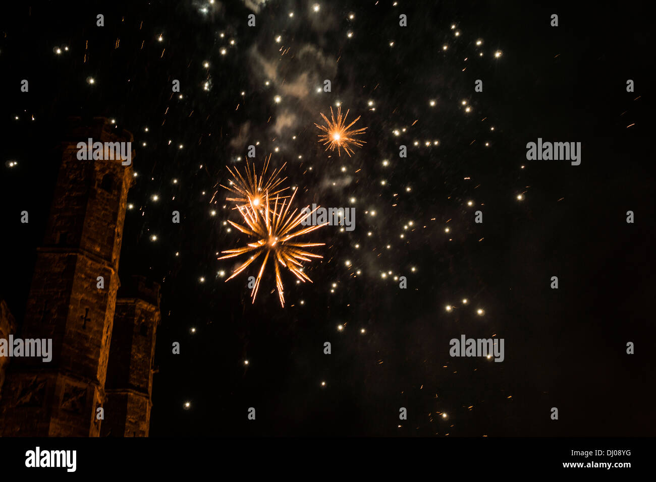 colorful fireworks exploding castle night sky Stock Photo - Alamy