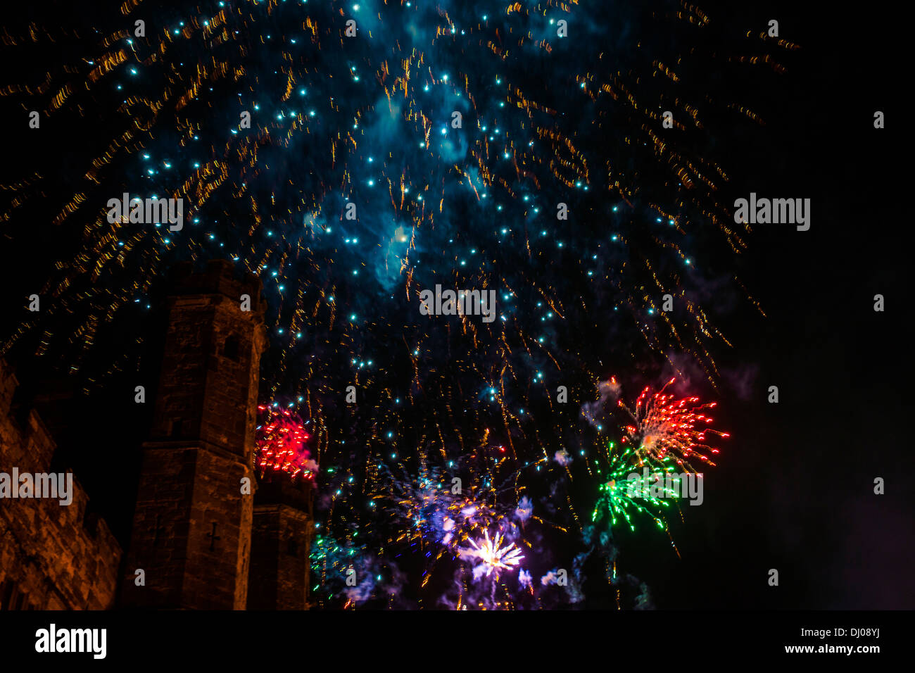 colorful fireworks exploding castle night sky Stock Photo - Alamy