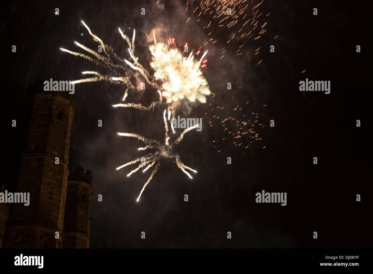 colorful fireworks exploding castle night sky Stock Photo - Alamy