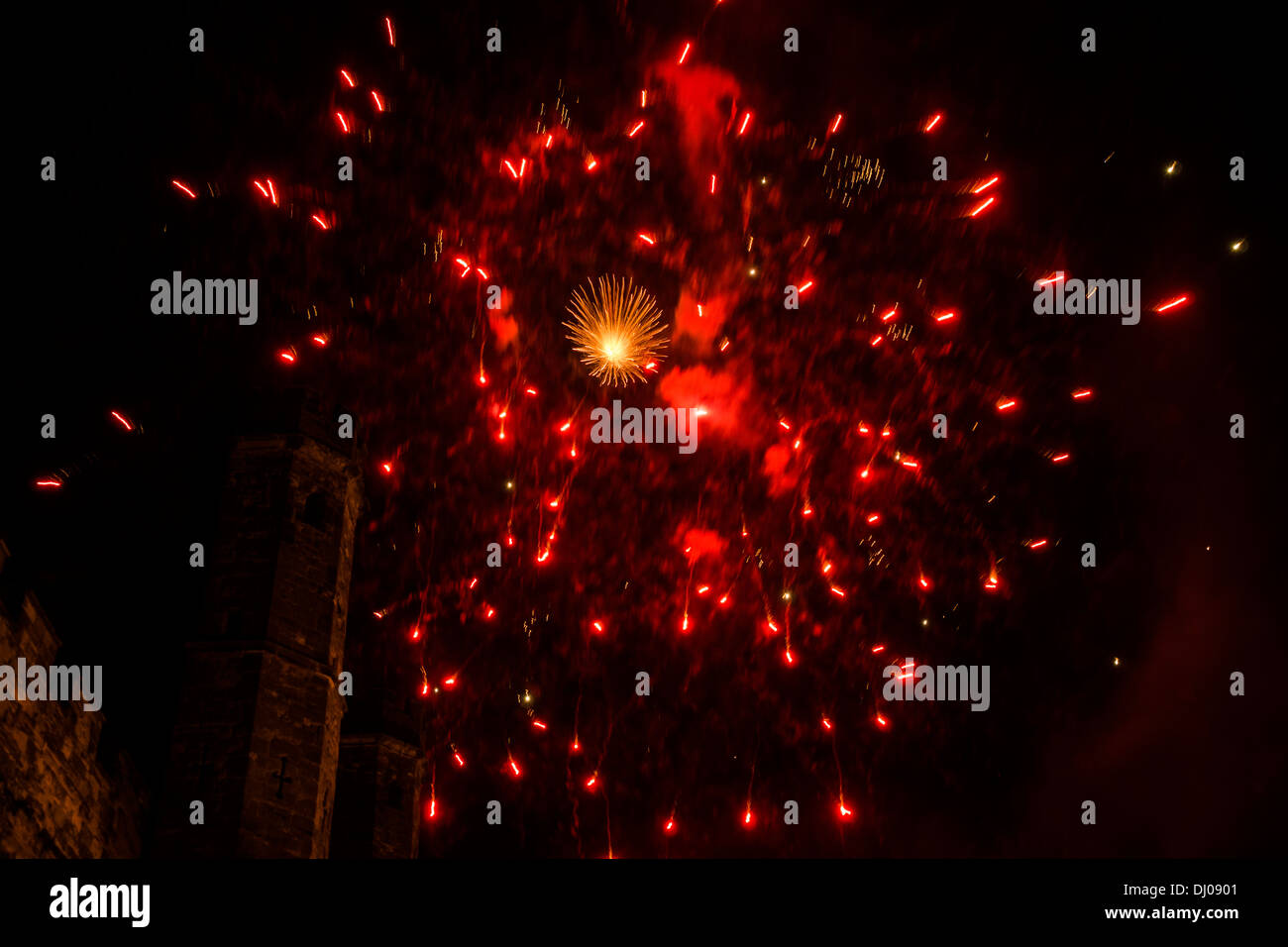 colorful fireworks exploding castle night sky Stock Photo - Alamy