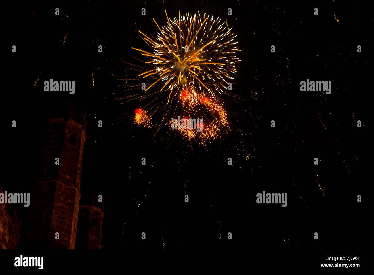 colorful fireworks exploding castle night sky Stock Photo - Alamy