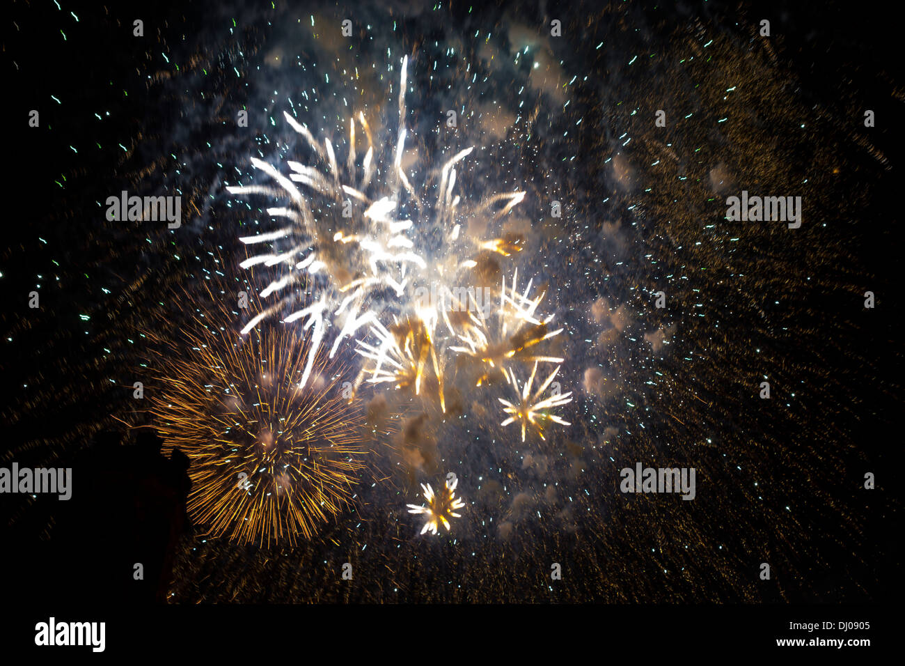 colorful fireworks exploding castle night sky Stock Photo - Alamy
