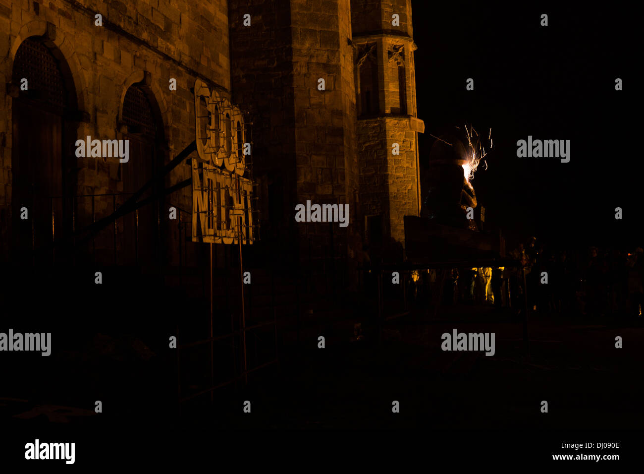 goos night sign night castle fire sparks smoke Stock Photo - Alamy