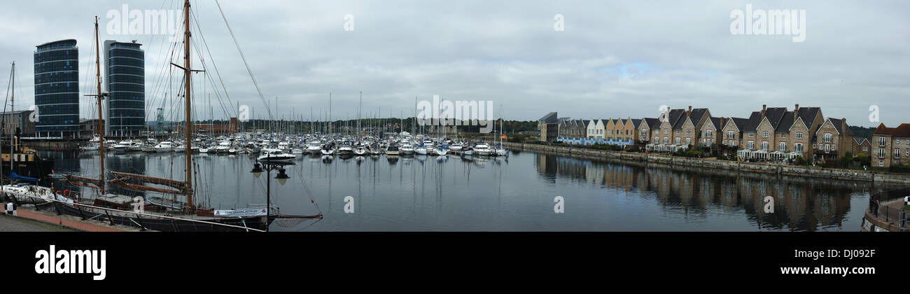 sailboat boat harbour harbor modern new buildings Stock Photo - Alamy