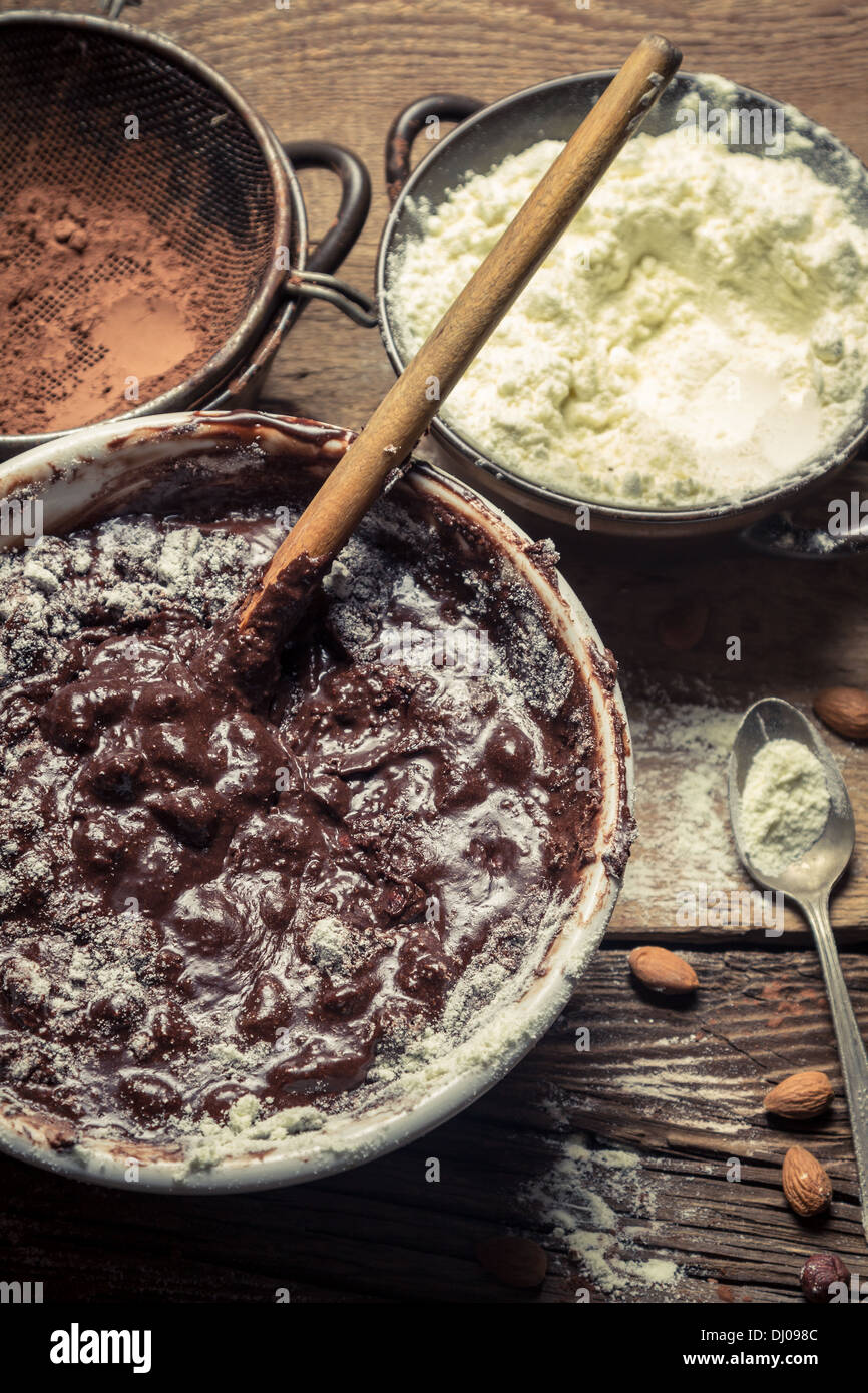 Components on the homemade chocolate with nuts Stock Photo - Alamy