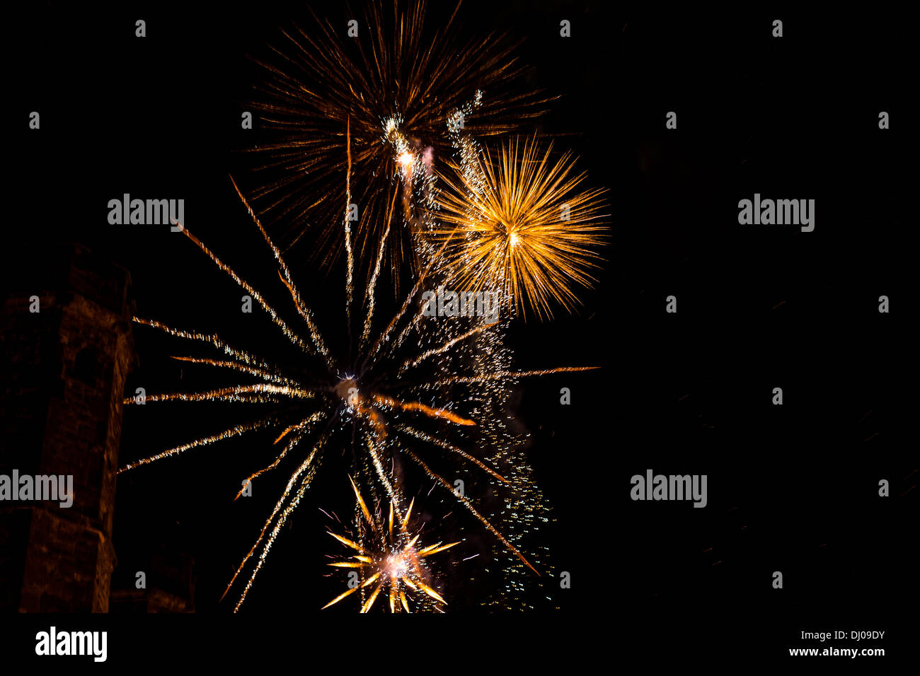 colorful fireworks exploding castle night sky Stock Photo - Alamy