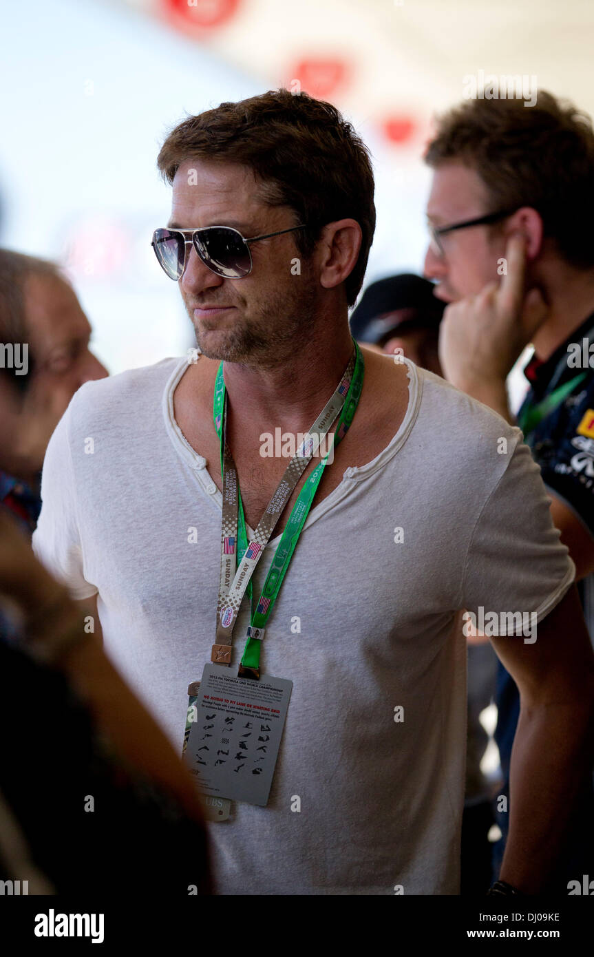 Scottish actor Gerard Butler in the Red Bull garage during the Formula ...