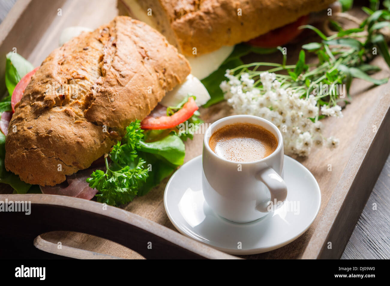 Italian breakfast with espresso and sandwich Stock Photo - Alamy