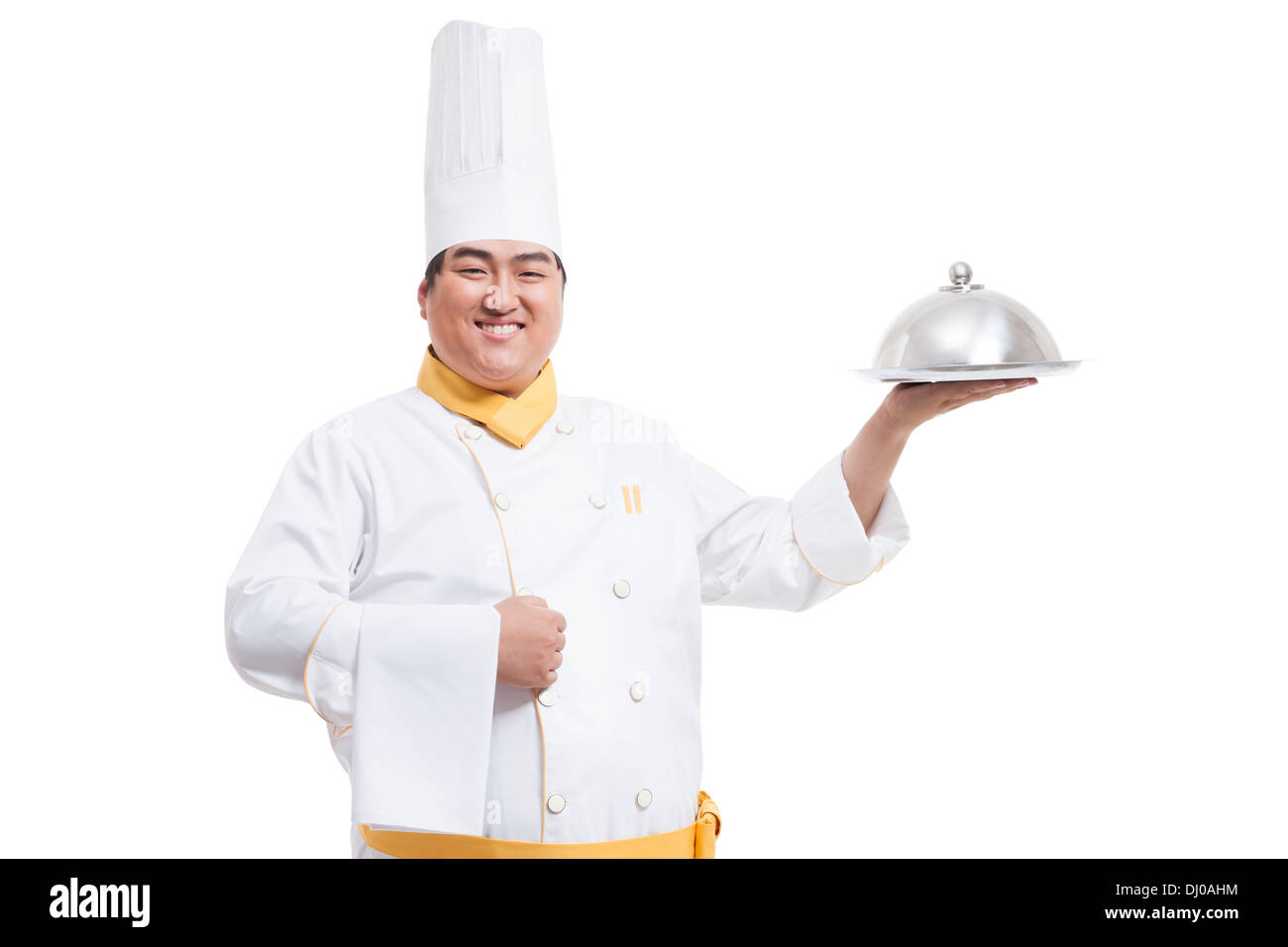 Chubby cook serving food Stock Photo - Alamy