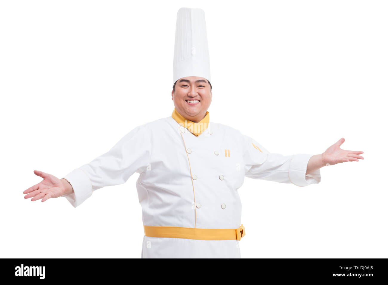 Portrait of Chubby cook arms outstretched Stock Photo - Alamy