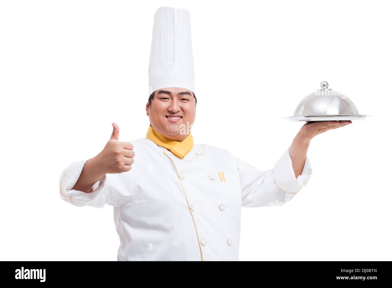 Chubby cook serving food Stock Photo - Alamy