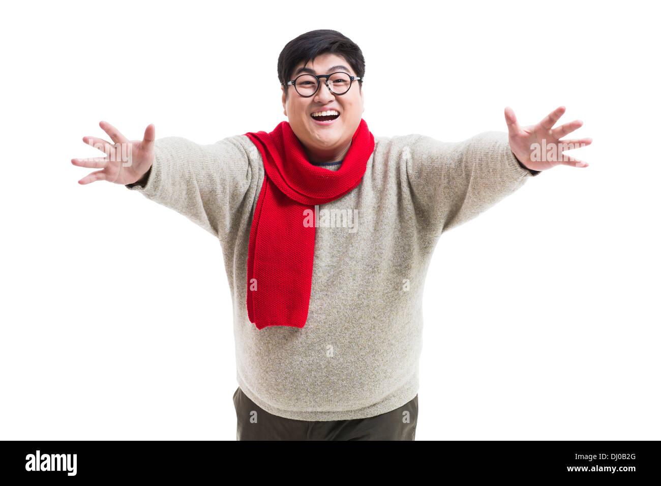 Excited young man reaching out his hands Stock Photo - Alamy