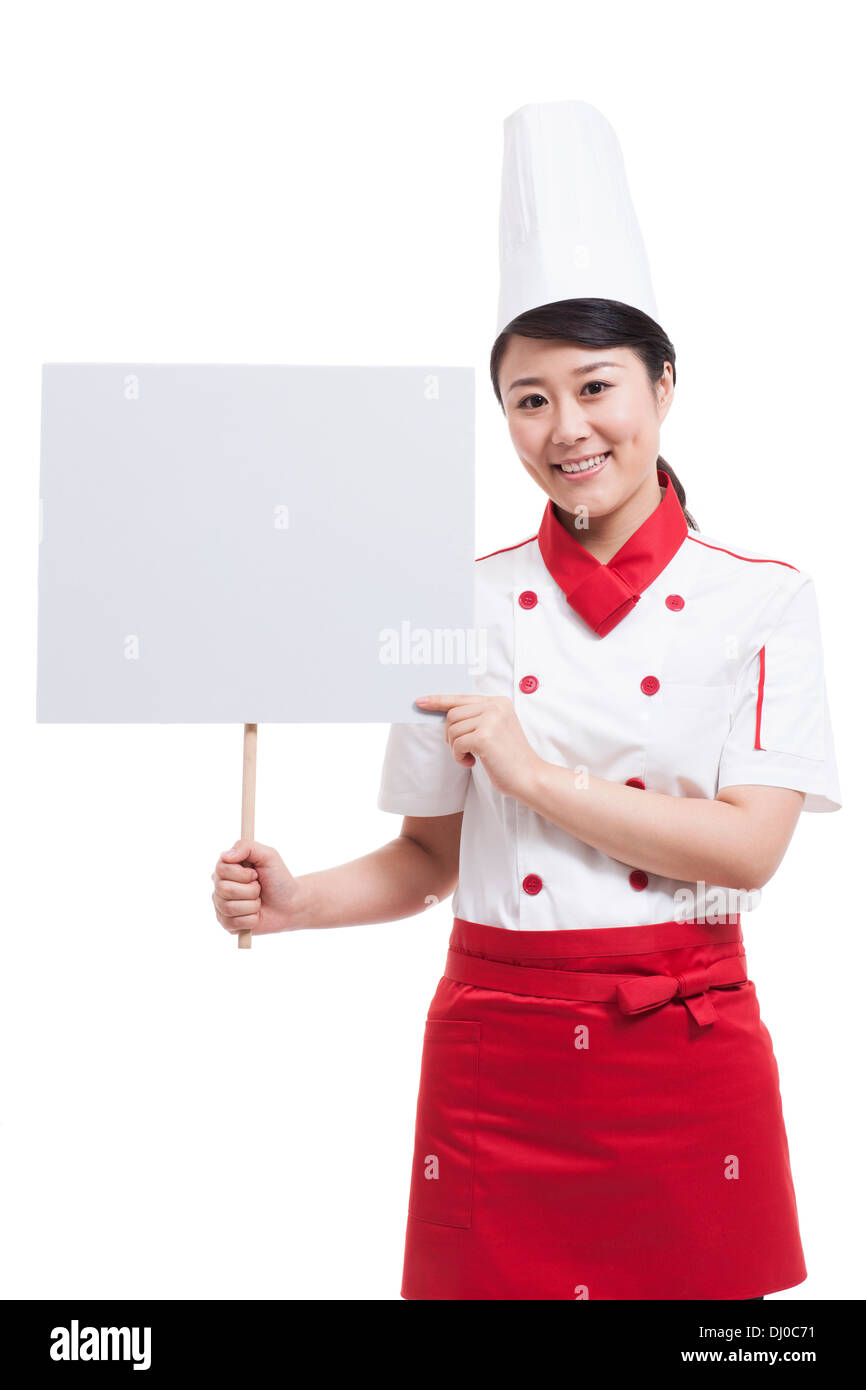 Female cook with whiteboard Stock Photo - Alamy
