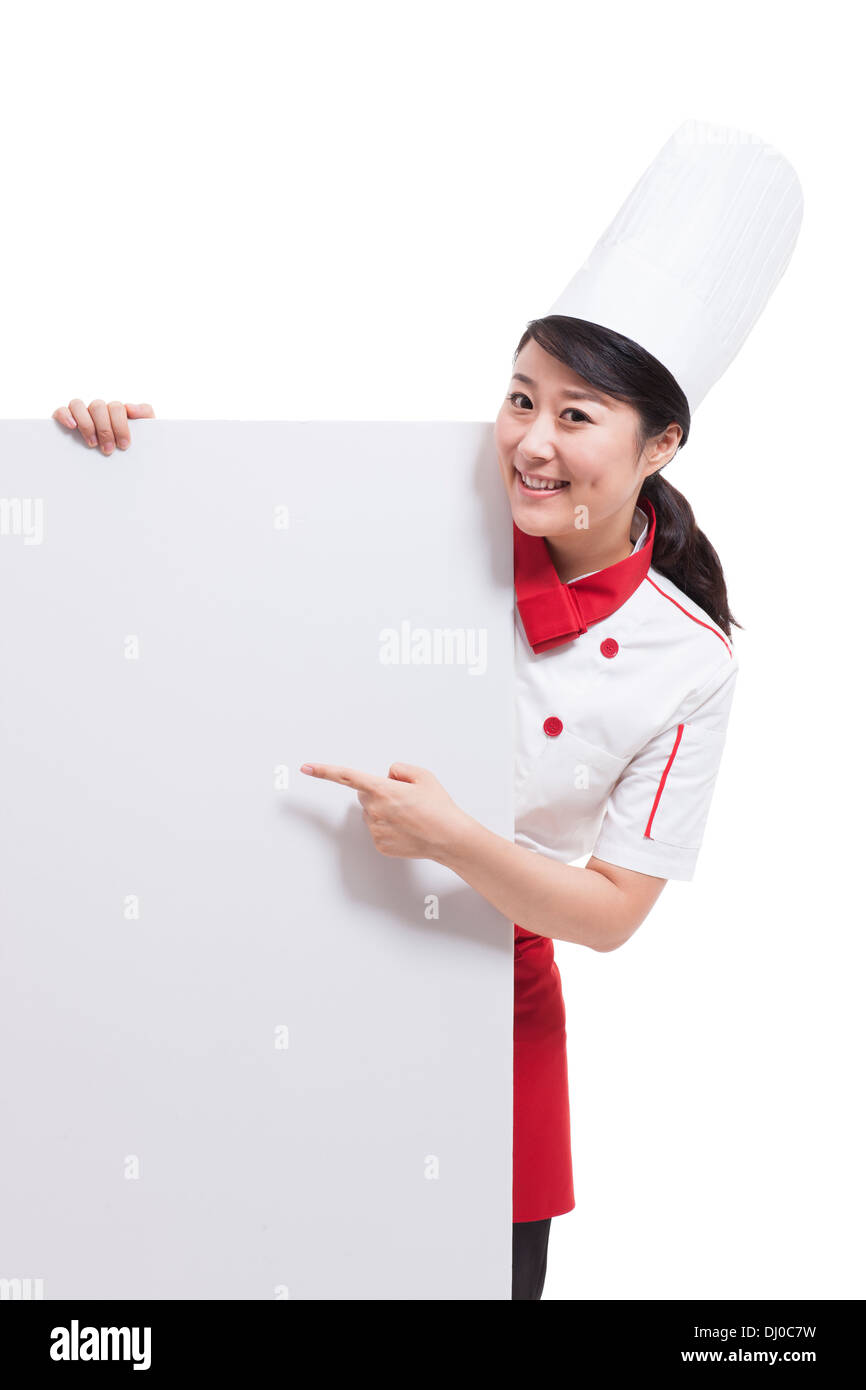 Female cook with whiteboard Stock Photo - Alamy