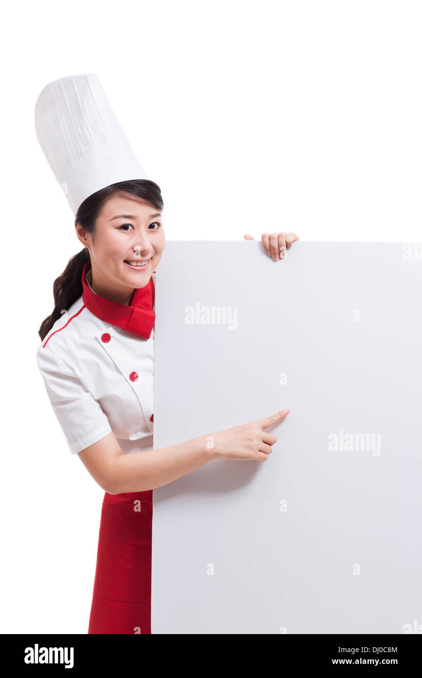 Female cook with whiteboard Stock Photo - Alamy