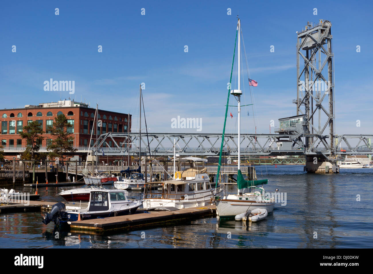 Pontoon and boats on the Piscataqua River at Portsmouth, New Hampshire ...